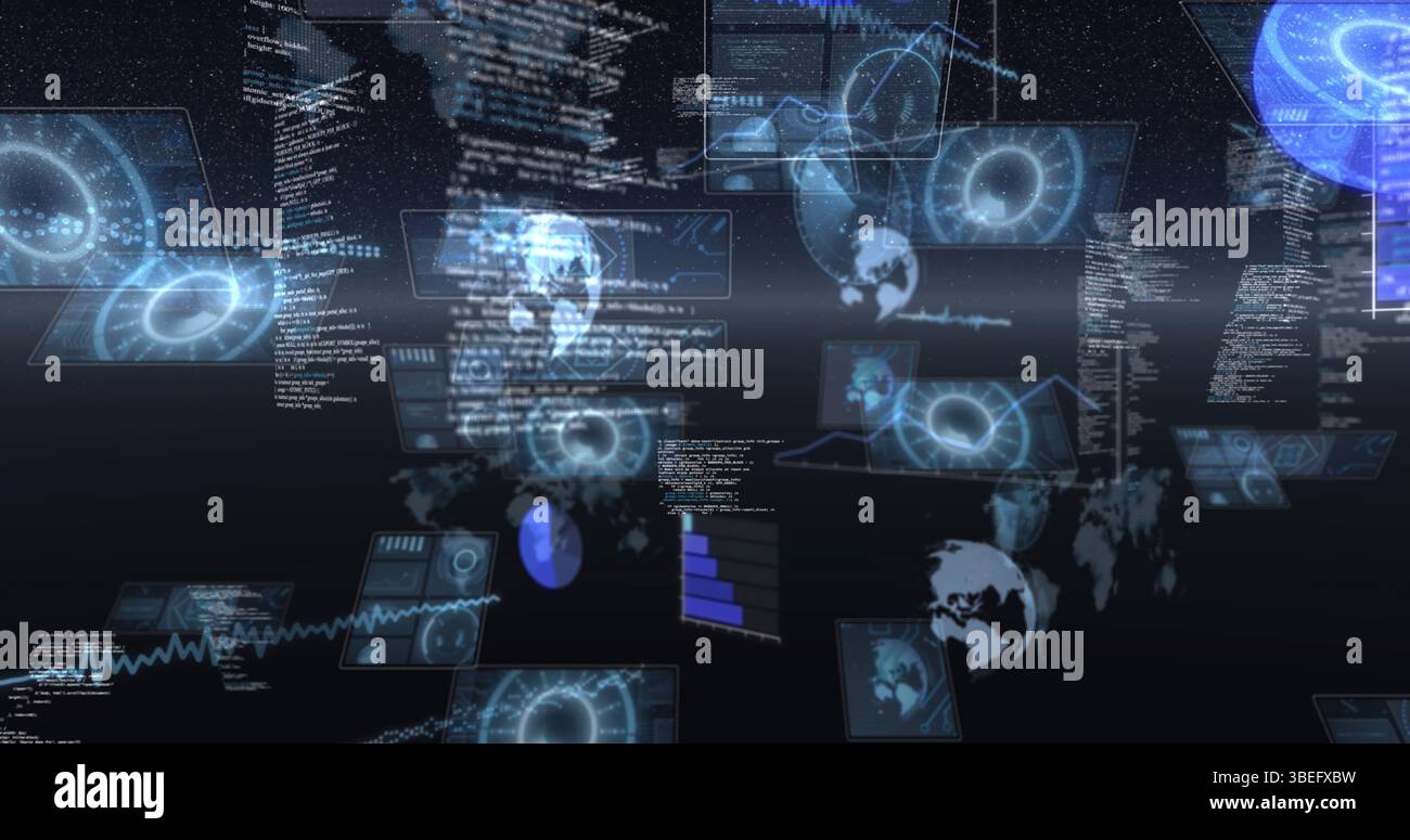 Image of data processing over black background Stock Photo - Alamy