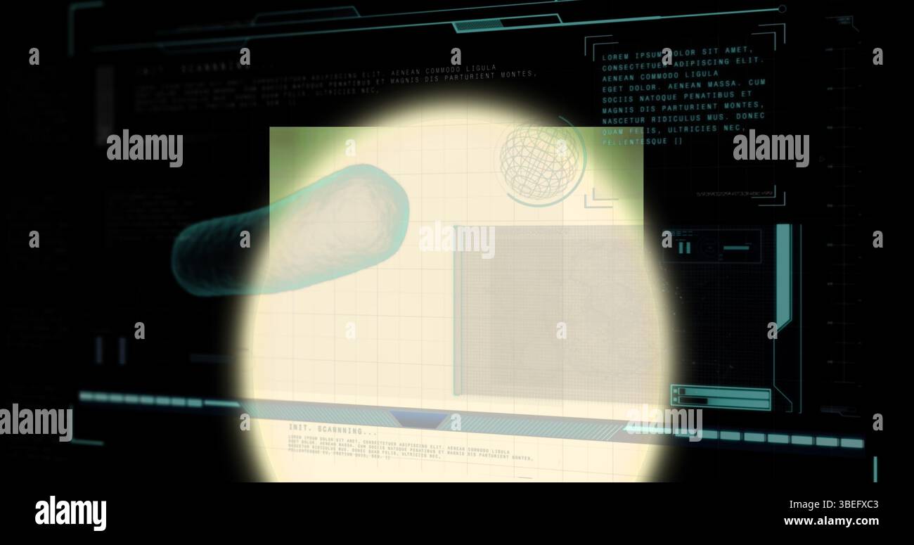 Image of bacteria cell over digital screen on black background Stock ...