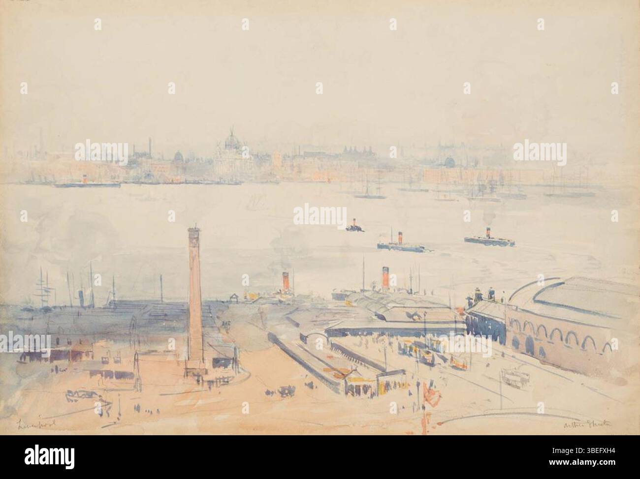 Arthur Streeton’s *Liverpool* (c. 1909-11) is a watercolor painting ...