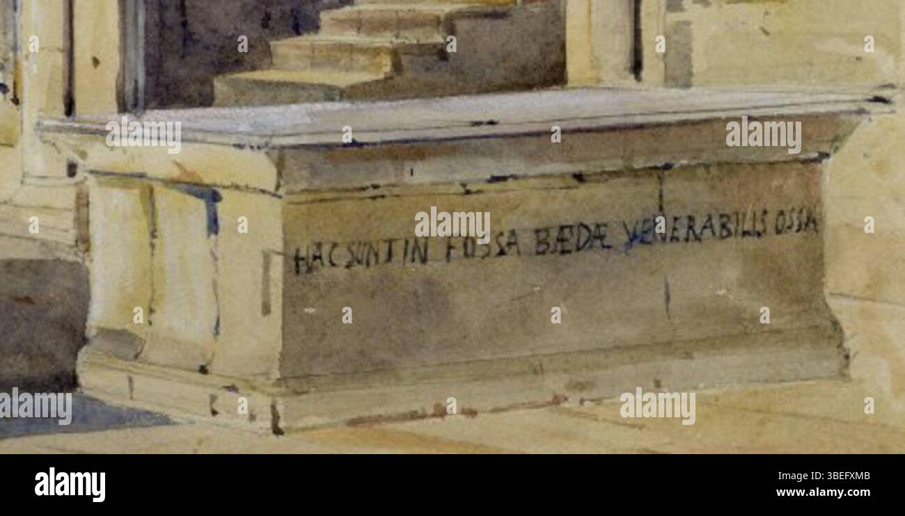 The detail of *Bede's Tomb* by Augustus Hare (1863) shows the Latin ...