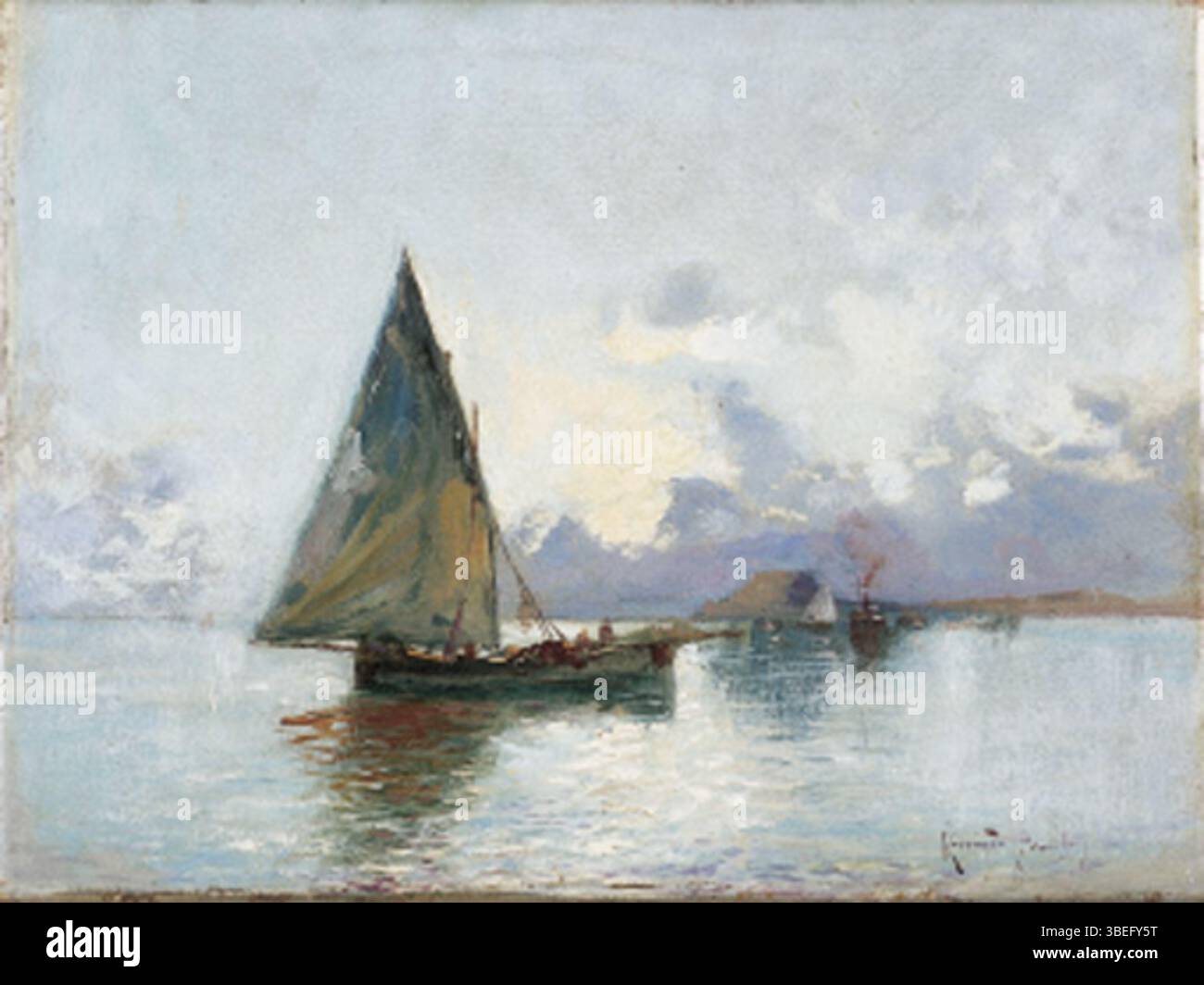 Oscar Ricciardi's 1900s painting 'Barche di pescatori a Procida ...