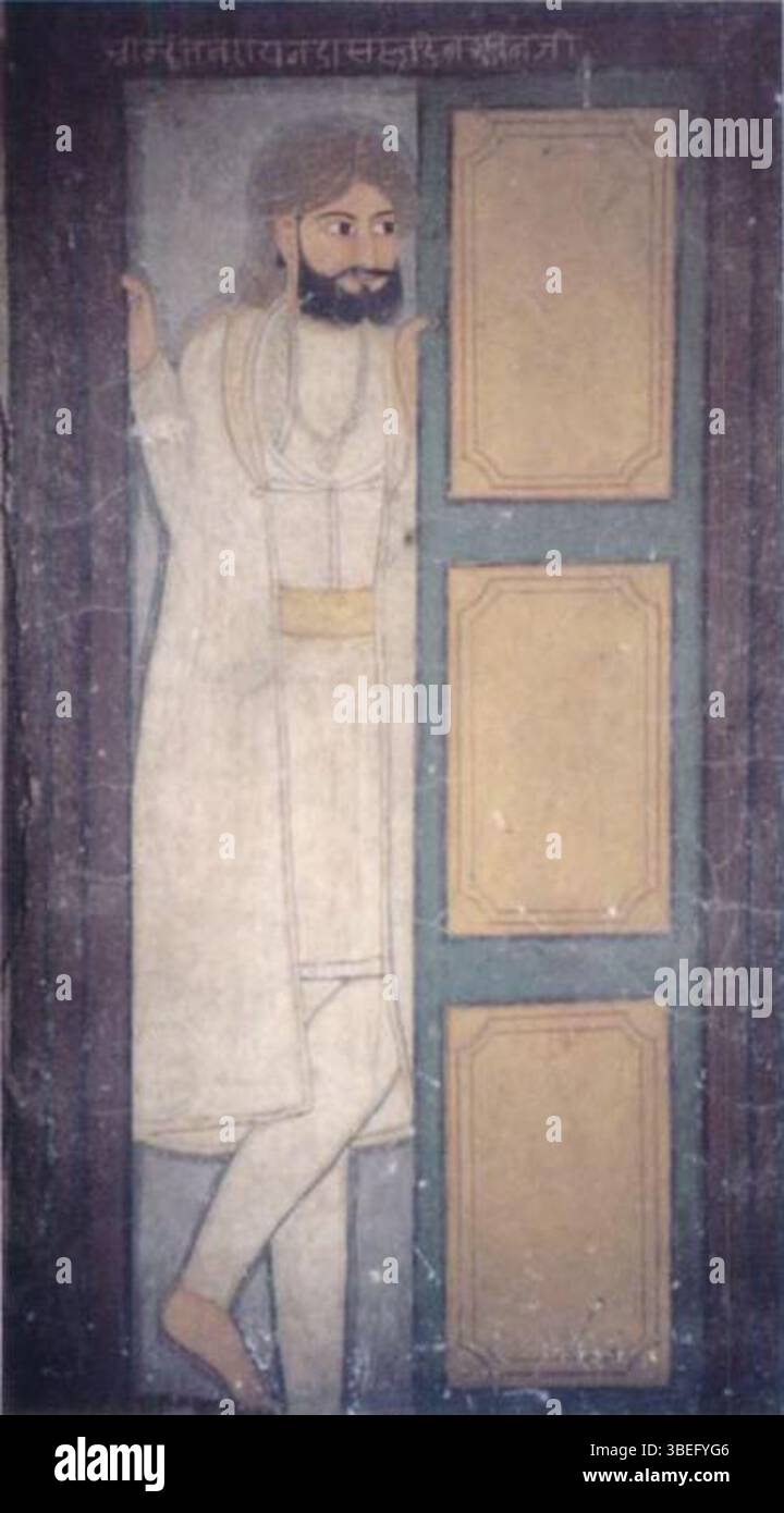 This mural shows mahant Naraian Das, the 7th leader of the Ramraiya ...