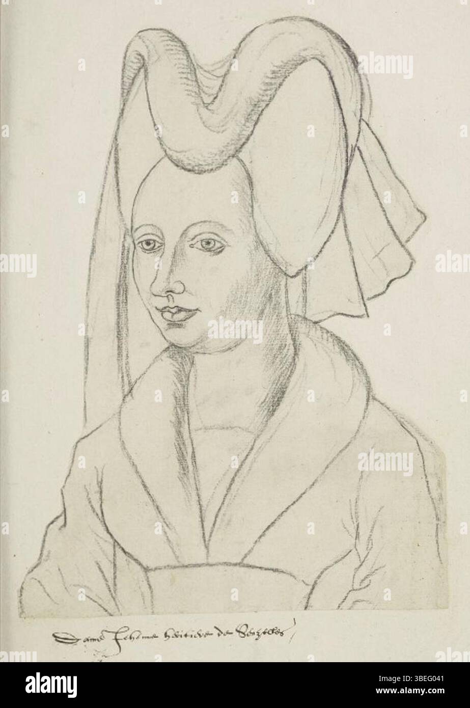 The portrait of Jeanne de Senzailles, wife of Quentin de Ville, painted ...