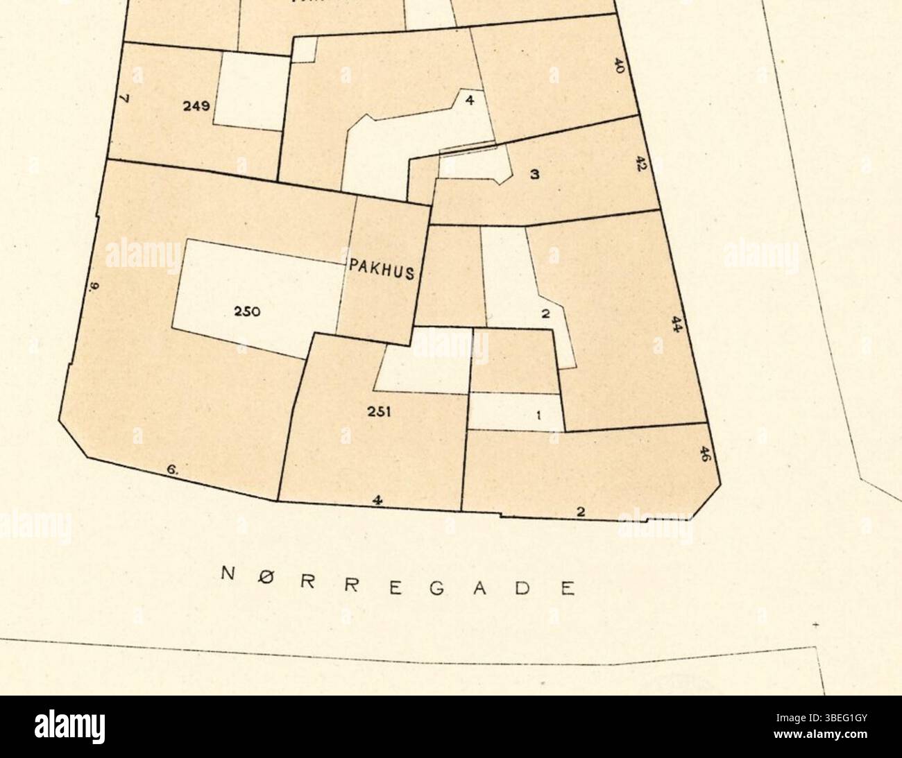 This 1886 urban plan by Berggreen depicts Nørregade 4-6 and Skindergade ...