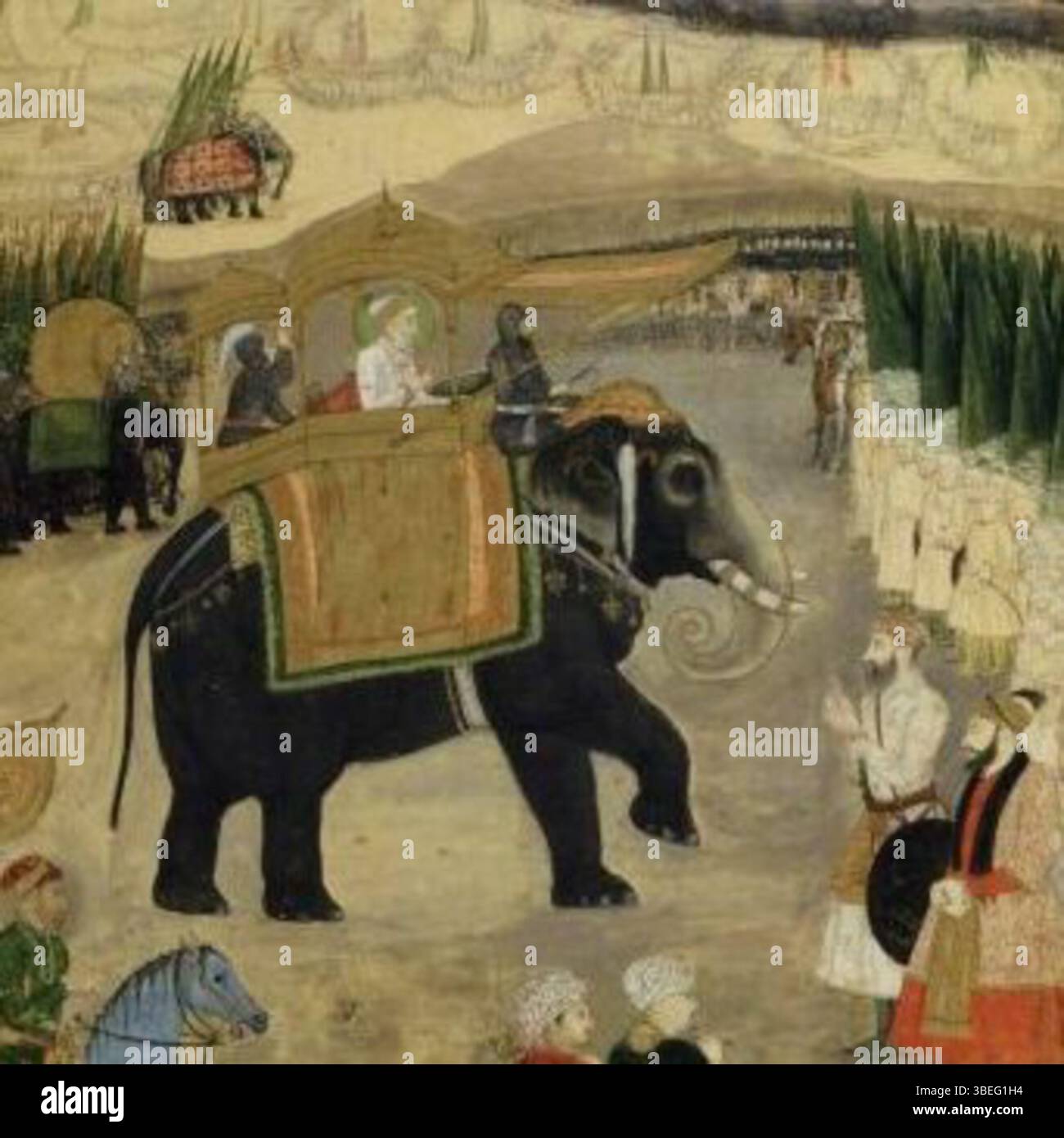 This artwork depicts a battle elephant, a significant figure in ...