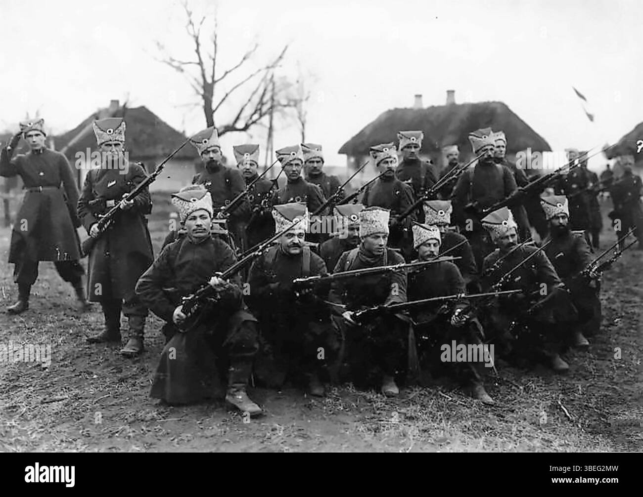 The 1st Ukrainian Division is shown practicing bayonet drills in a photograph taken by a German ...