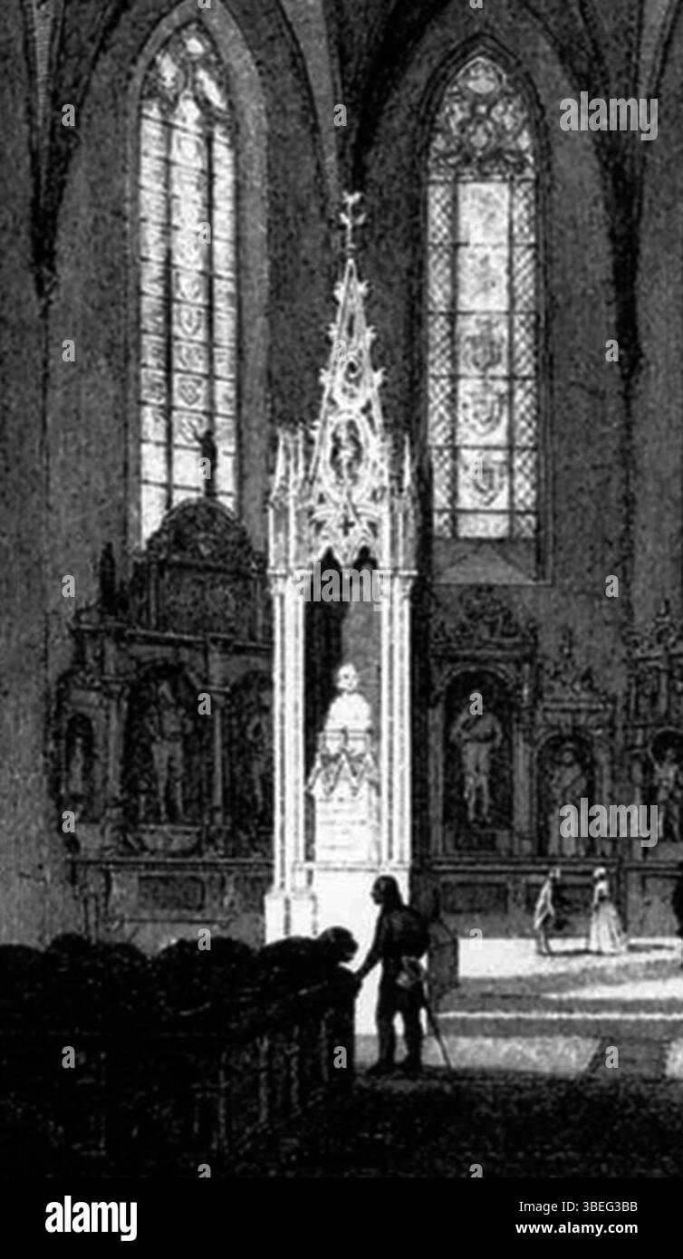 The interior of St. Michael's Church in Pforzheim, depicted in a steel ...