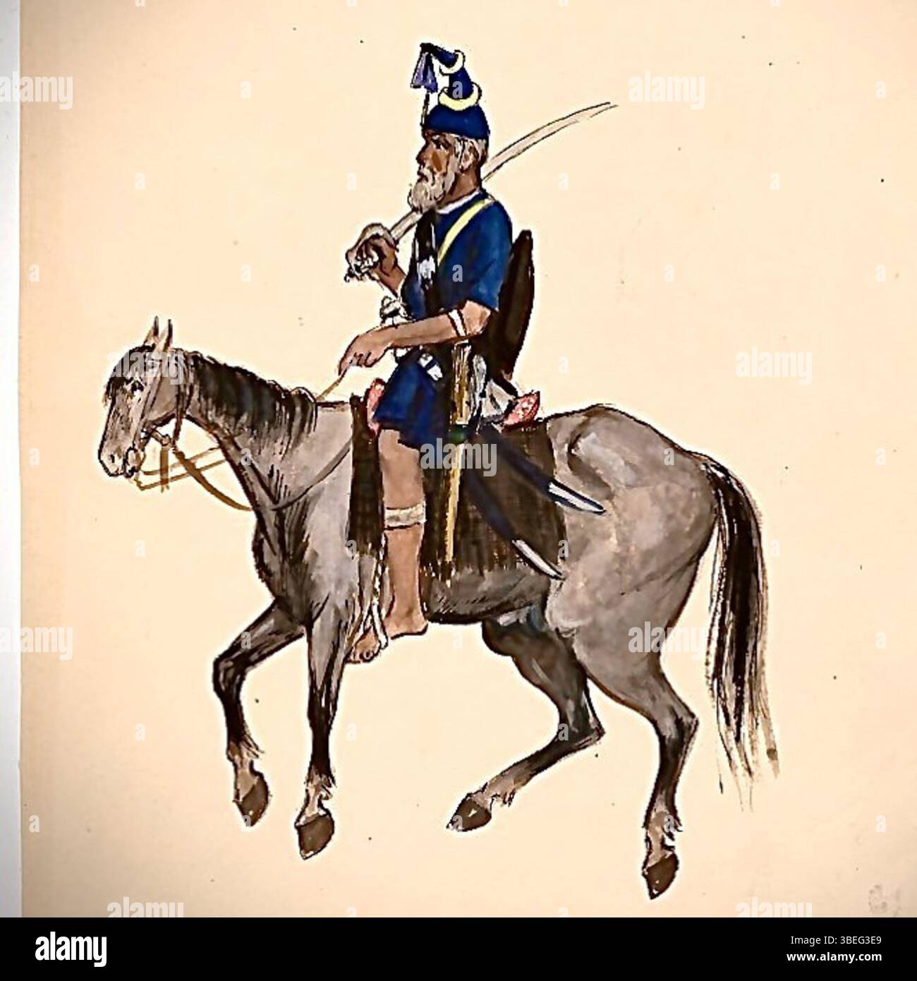 This 19th-century artwork depicts an Akalee warrior on horseback ...