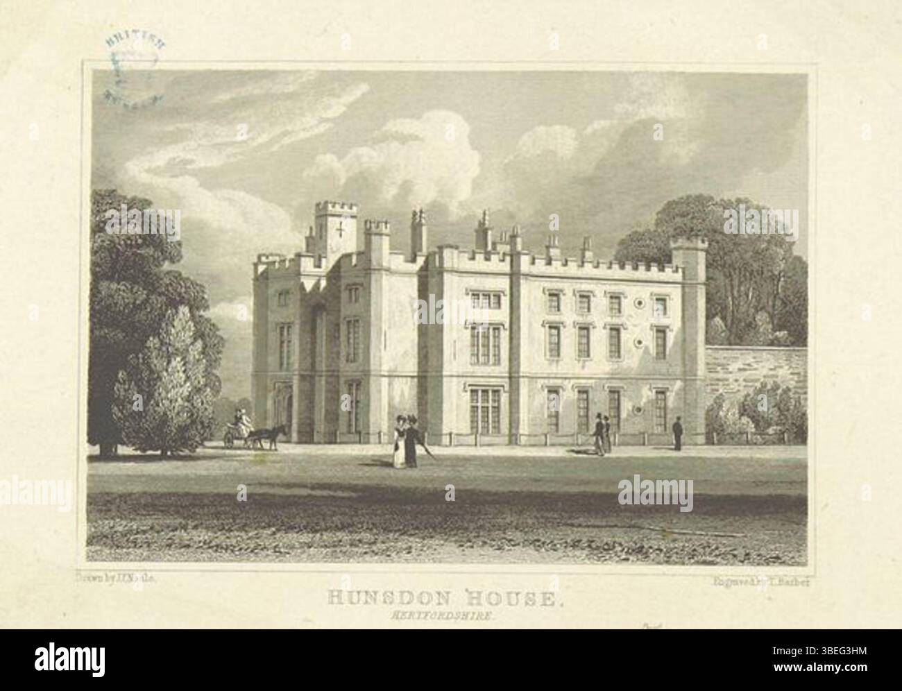 A drawing of Hunsdon House, located in Hertfordshire, England, created ...