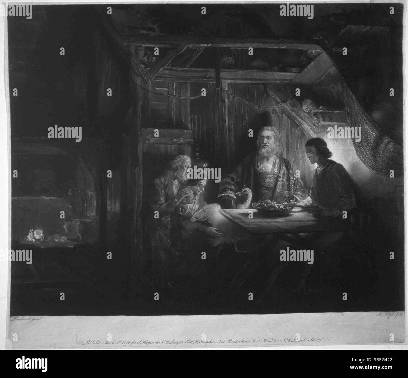 The engraving Baucis and Philemon entertaining Jupiter and Mercury by ...