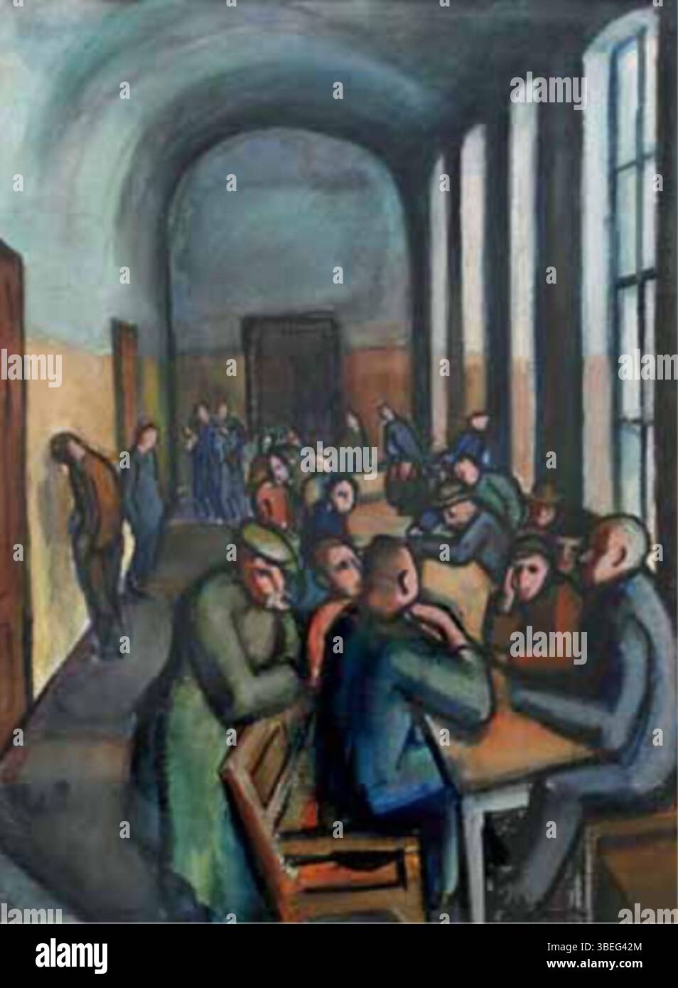 A tempera painting by Pál István from 1929, depicting male patients in ...