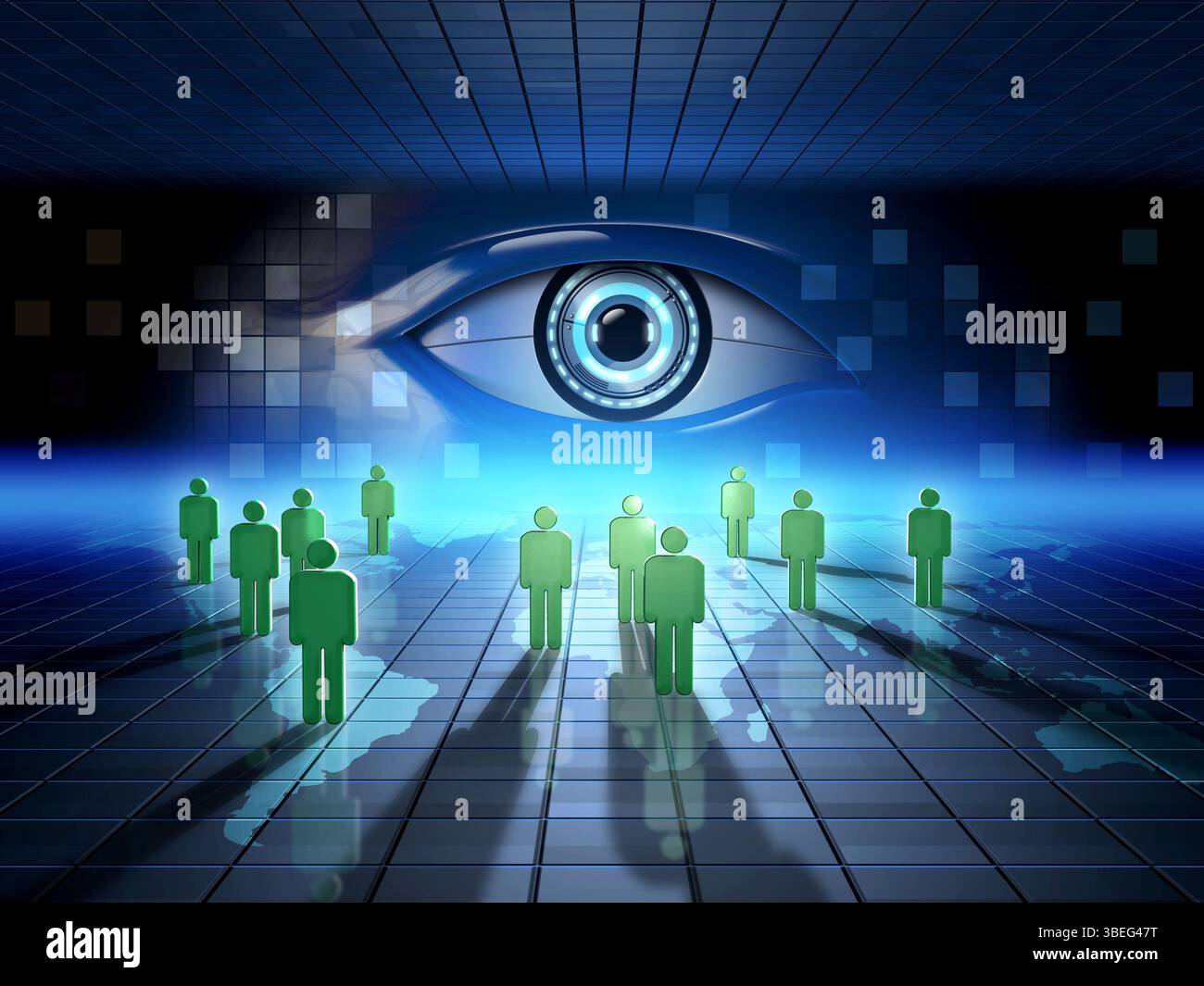Monitoring people's online activity. Digital illustration Stock Photo ...