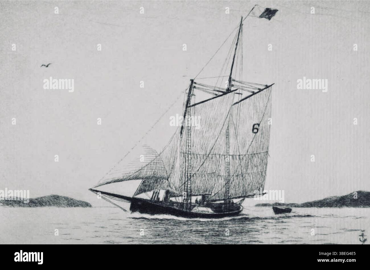 An etching by Charles J. A. Wilson depicting the Boston pilot boat ...