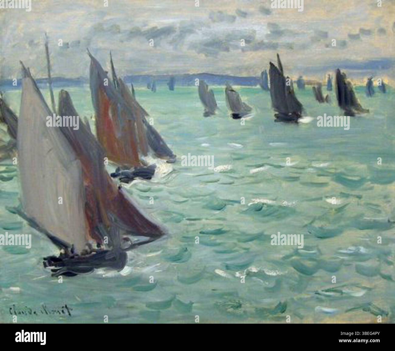 'Sailing Boats at Sea' (1868) by Claude Monet depicts a serene scene of ...