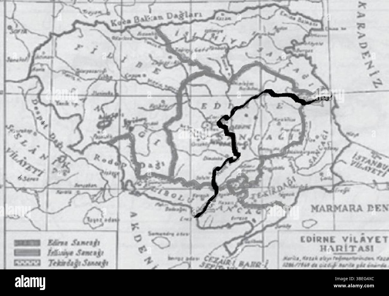 This 1869 map shows the Edirne Vilayet and its constituent Sanjaks ...
