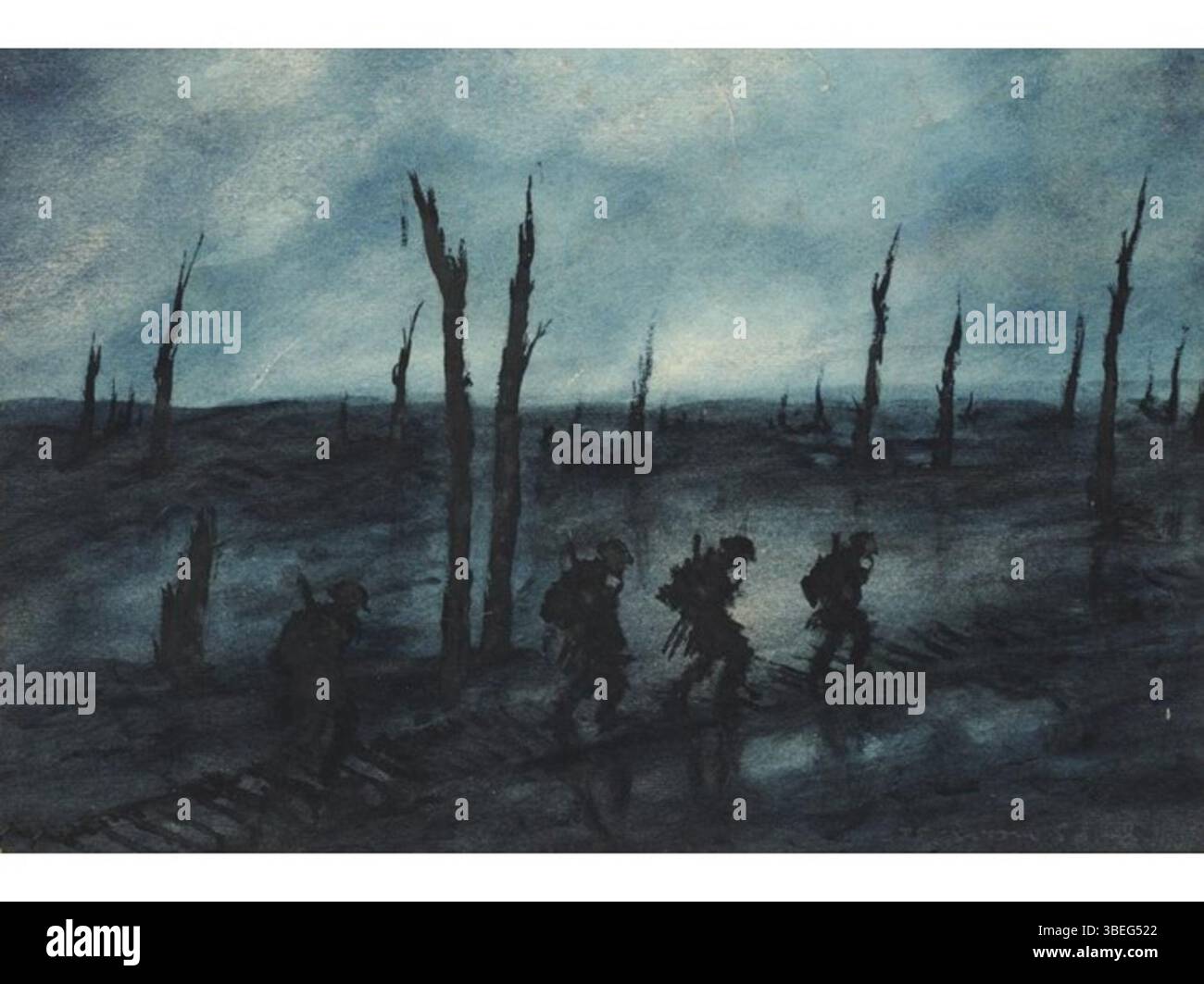 A watercolour by F.J. Mears depicting British troops on the Western ...