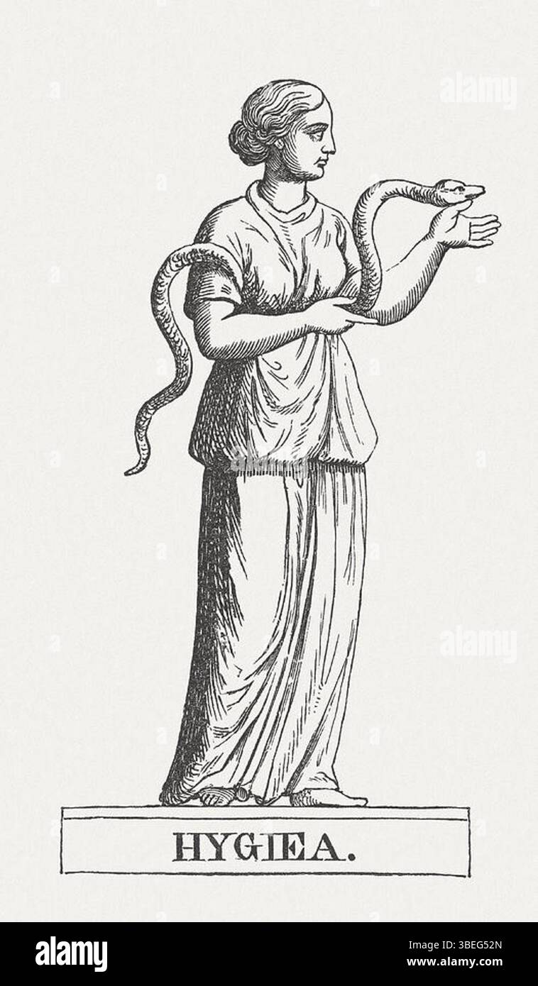 Engraving of Hygiea, the Greek goddess of health, cleanliness, and ...
