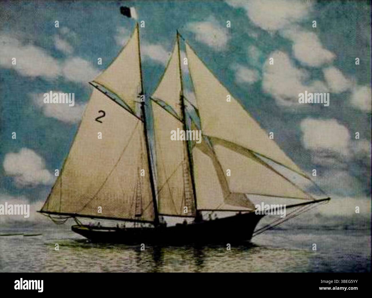 A watercolor depicting the Boston Pilot Boat Louise No. 2, an essential ...