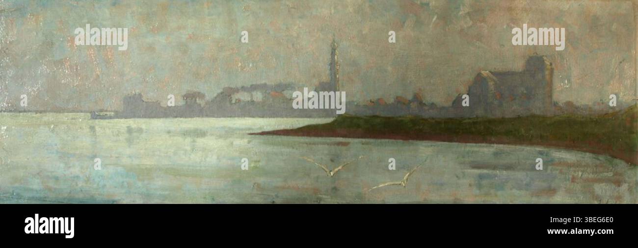 'Groote Kerk te Veere, maneschijn' by Lucie van Dam van Isselt, painted ...