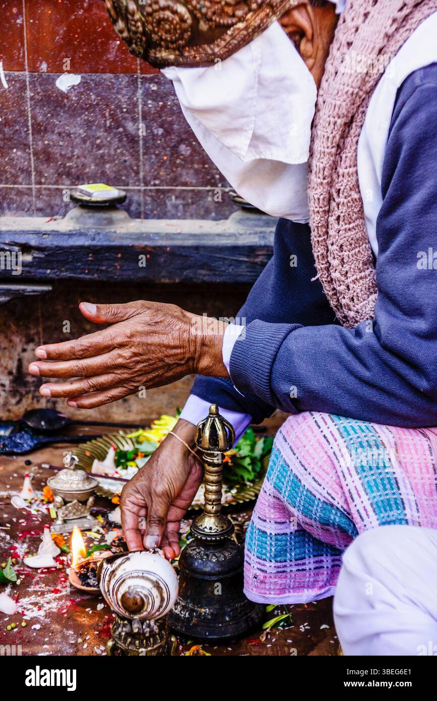 Devout men at Kumari Ghar, or the house of the living goddess. Patan ...