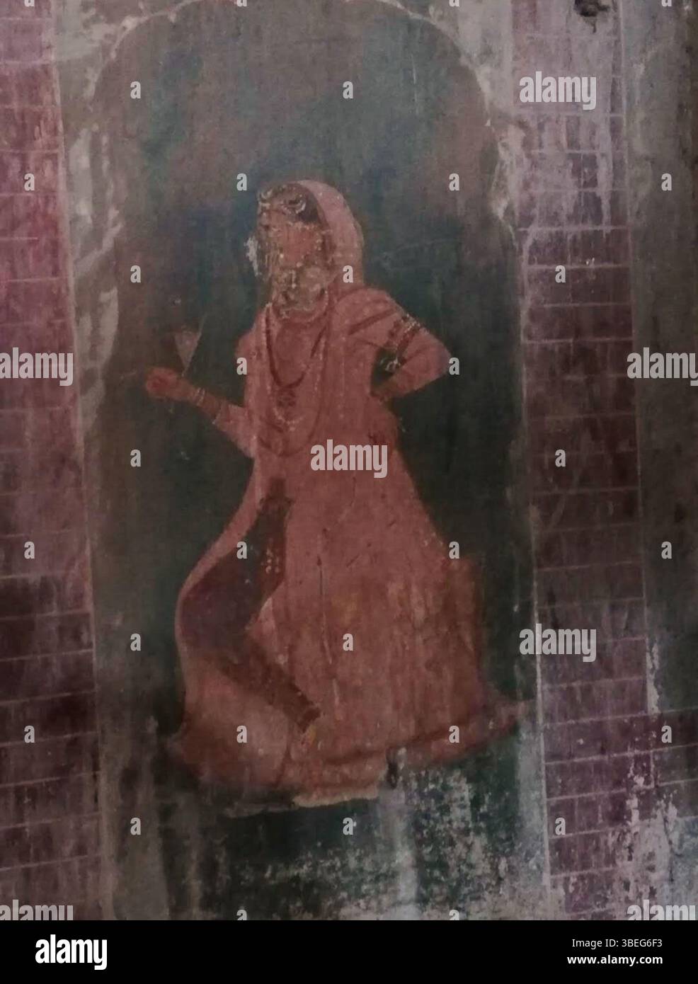 A fresco depicting a female figure from the Haveli of Maharani Datar ...