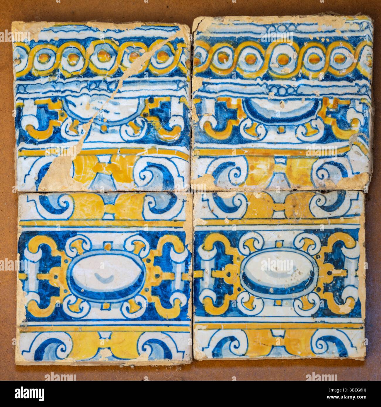 Tile for wainscoting and altar front, glazed and painted tiles, 17th ...