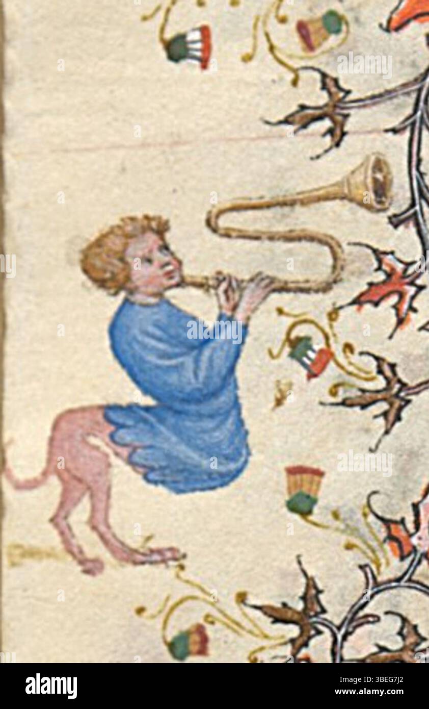 A sharpened S-curve trumpet, depicted in the Book of Hours of Charles ...