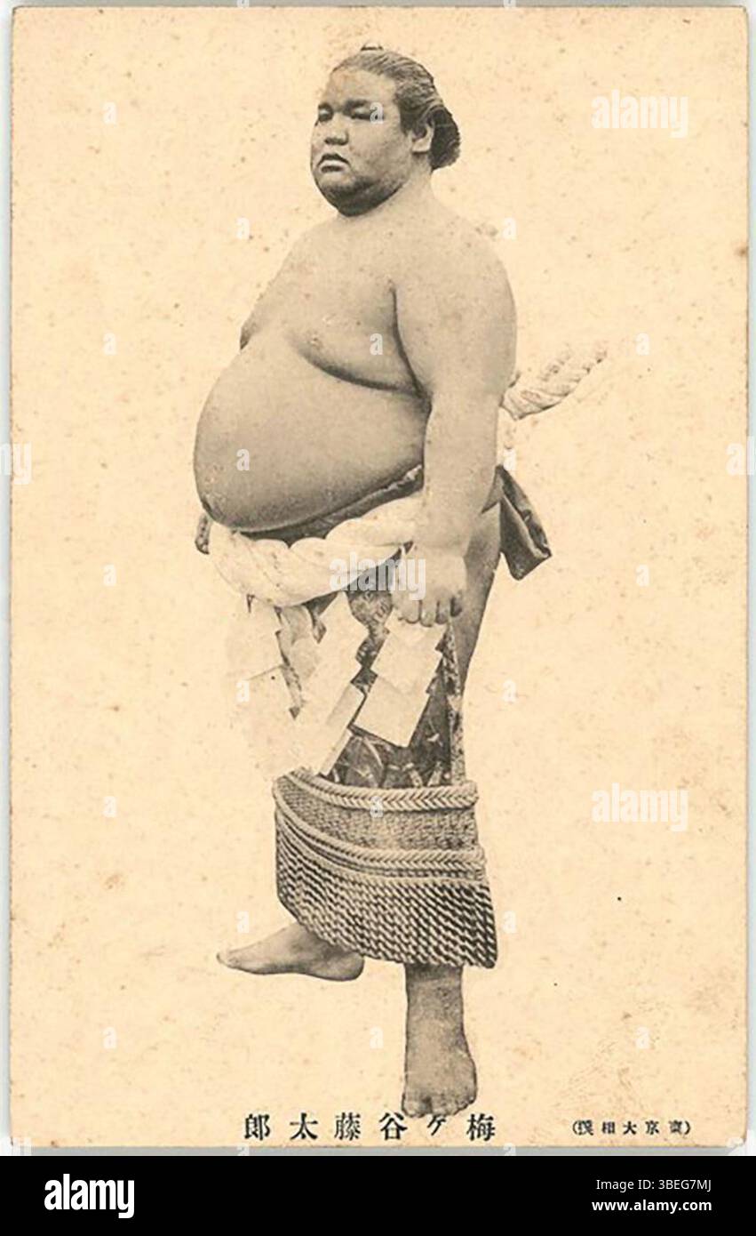This antique postcard features Umegatani Ttar II, a legendary sumo ...