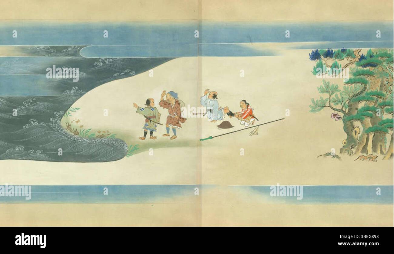 From the 'Godensh', this illustration by Kakunyo (1270–1351) highlights ...