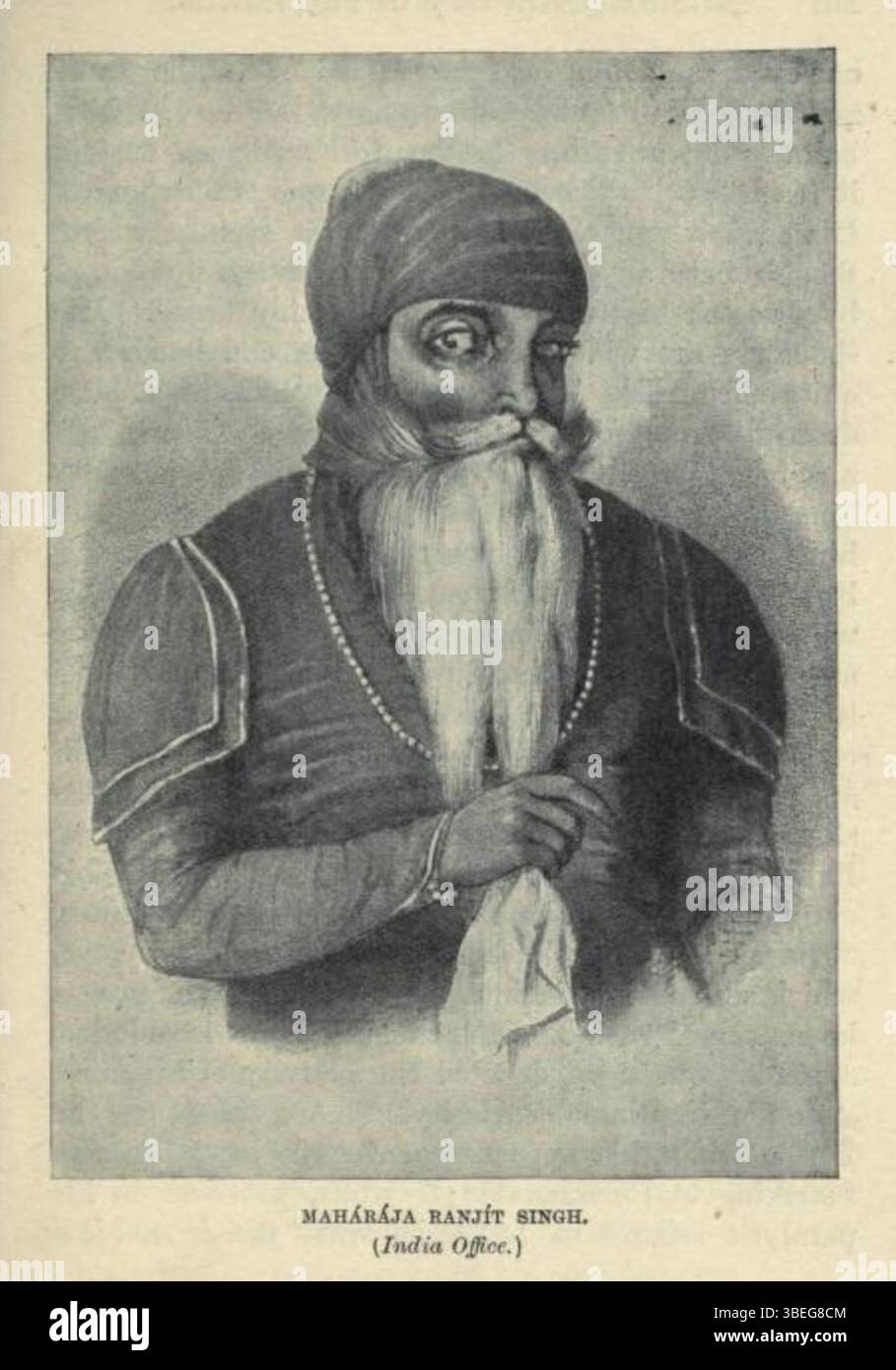 This portrait features Maharaja Ranjit Singh, the founder of the Sikh ...