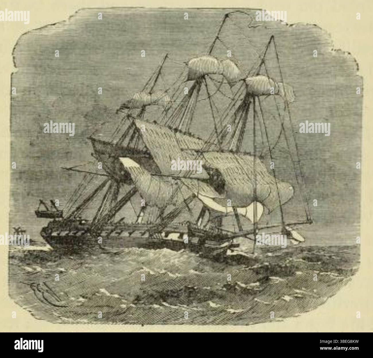 An 1885 illustration from Edward N. Hoare's book depicting HMS Alceste ...