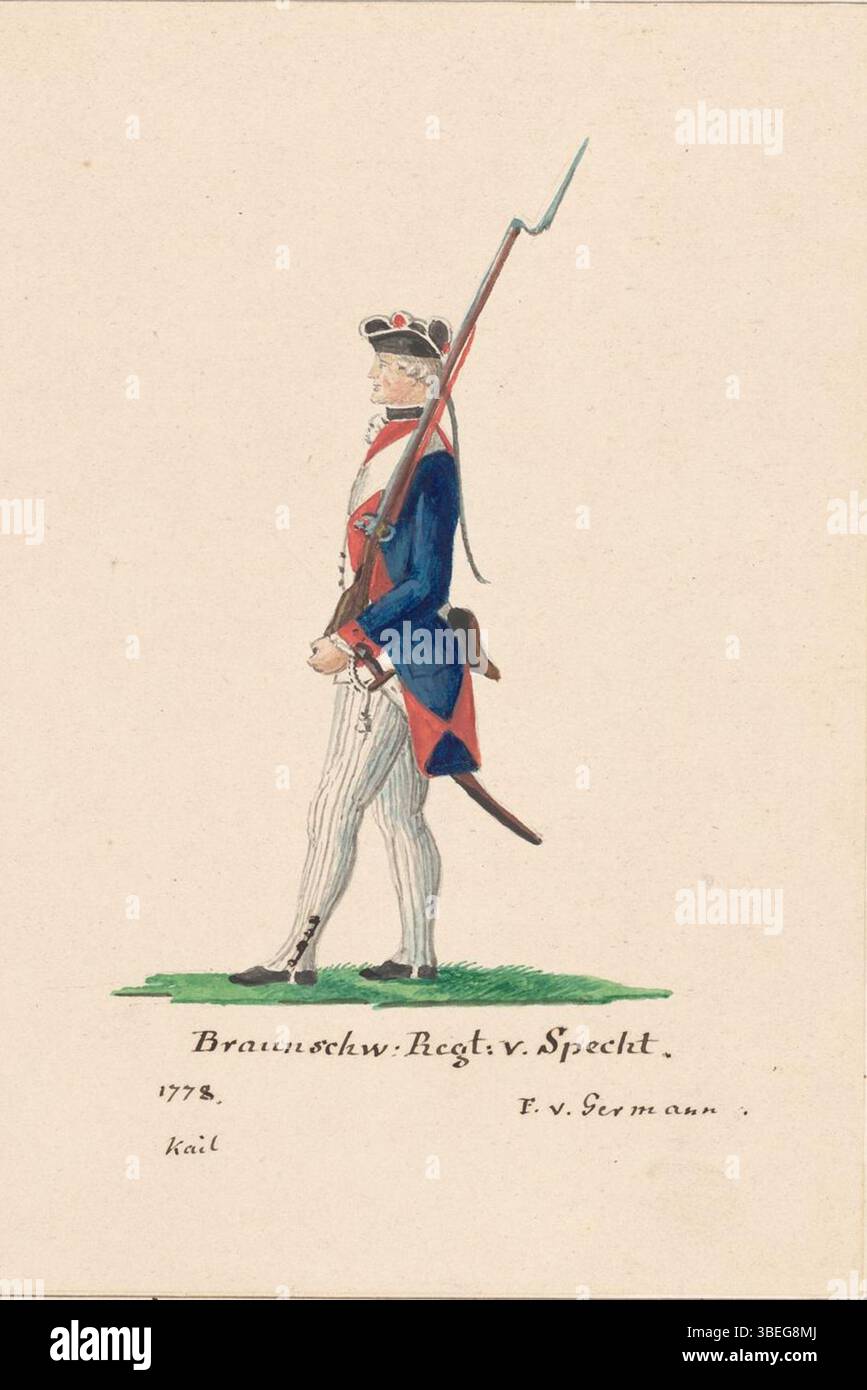 This artwork portrays a soldier from the Brunswick Musketeer Regiment ...