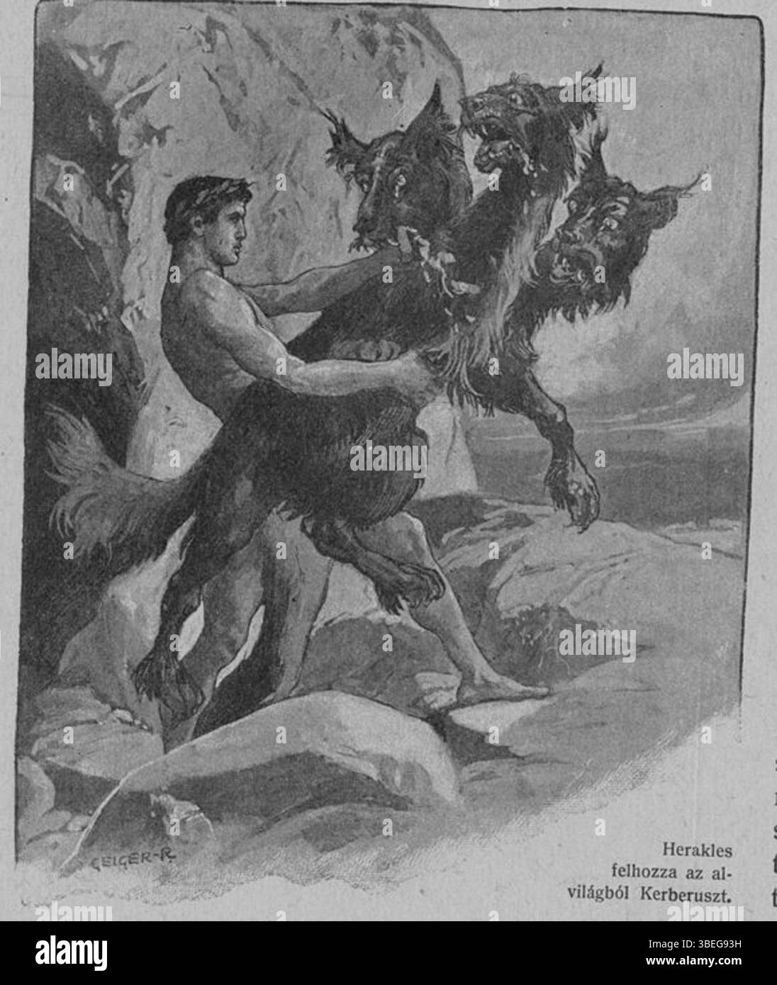 In this 1900 illustration, Richard Geiger depicts Heracles bringing ...
