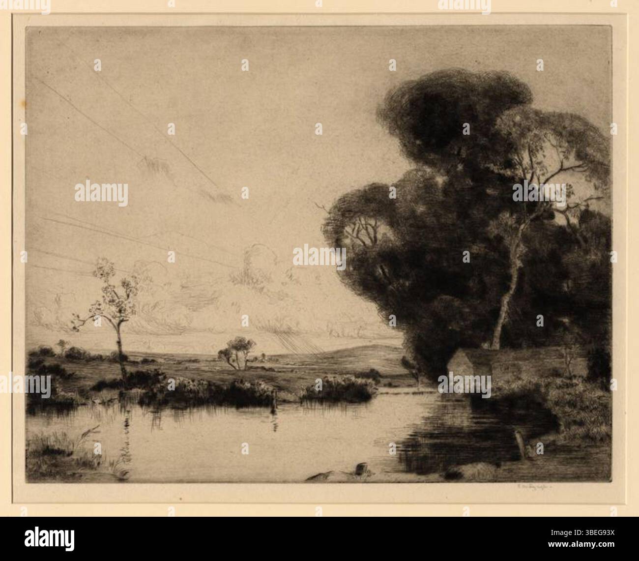 Etching by Edward Millington Synge titled 'On The Banks Of The Annamoe ...