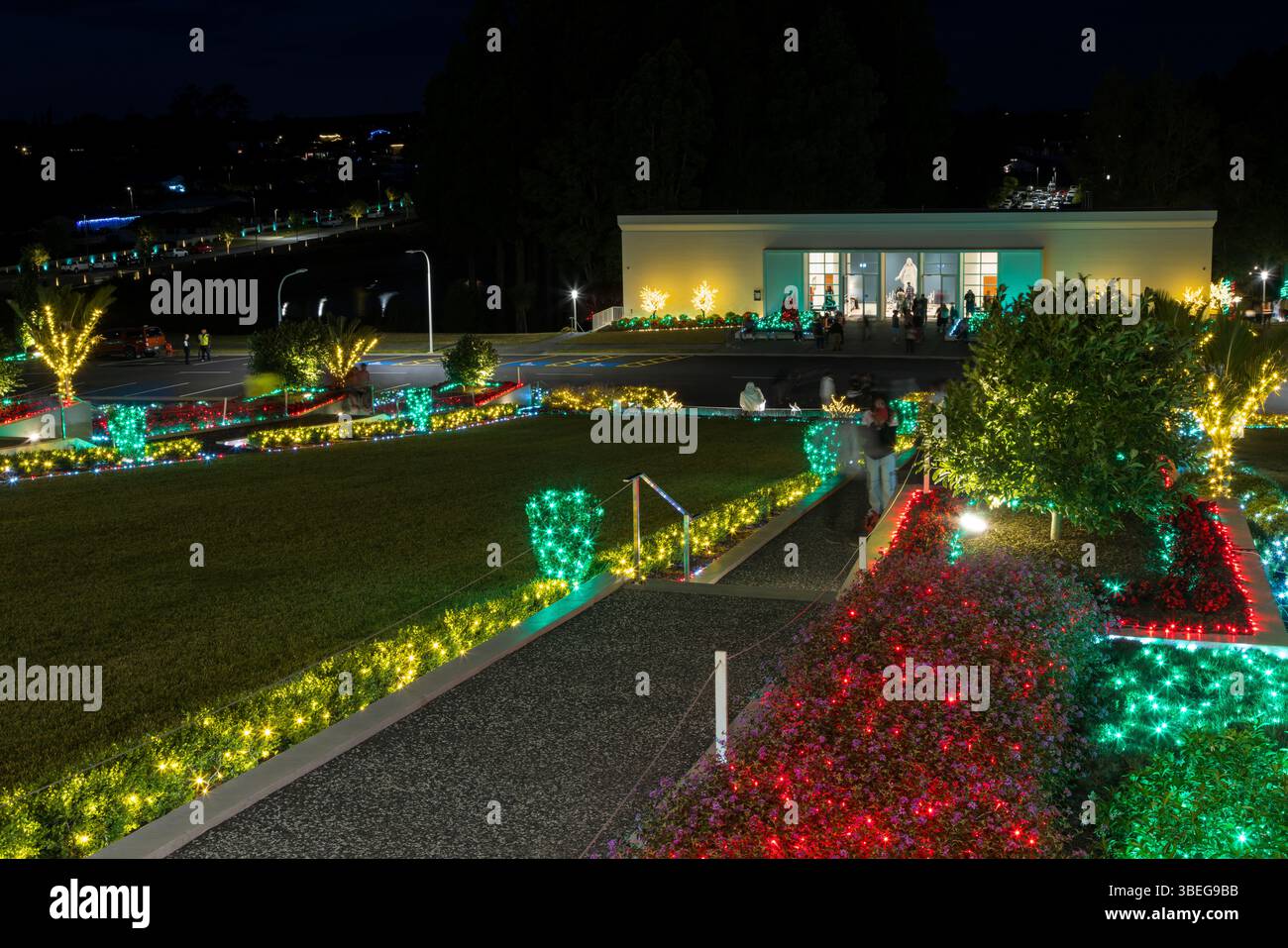 Christmas lights at the Mormon Temple in Hamilton, New Zealand Stock ...