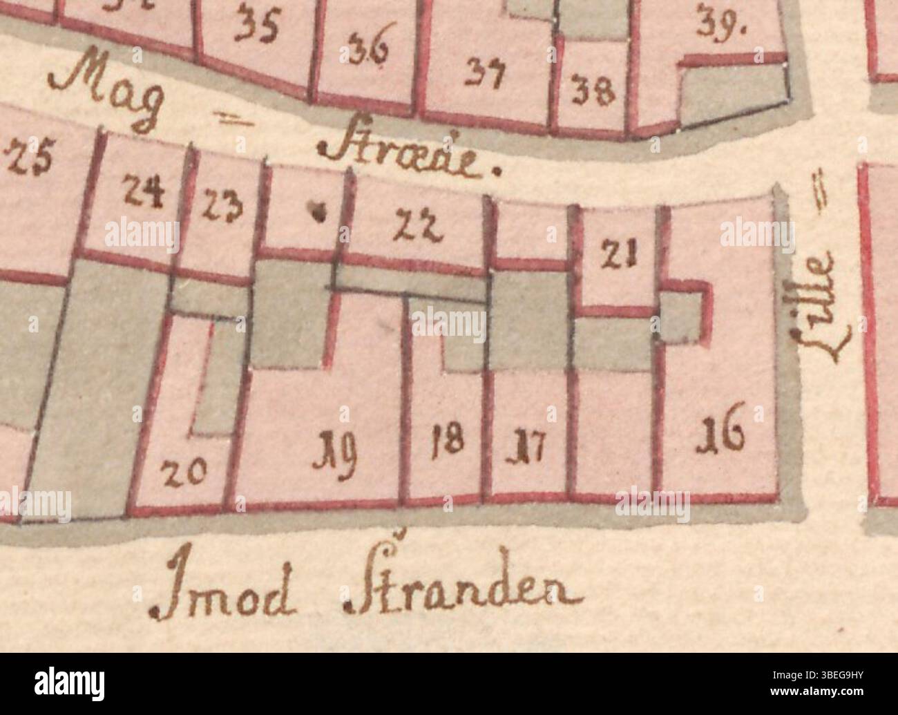 Christian Gedde's map of Snaren's Quarter in Copenhagen, dated 1757 ...