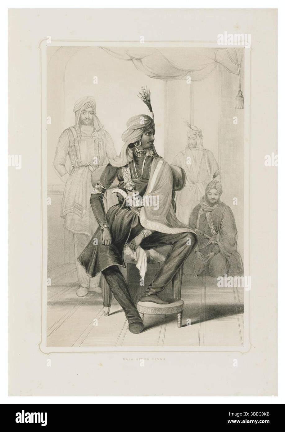 This chromolithograph, created by Emily Eden around 1844, features Raja ...