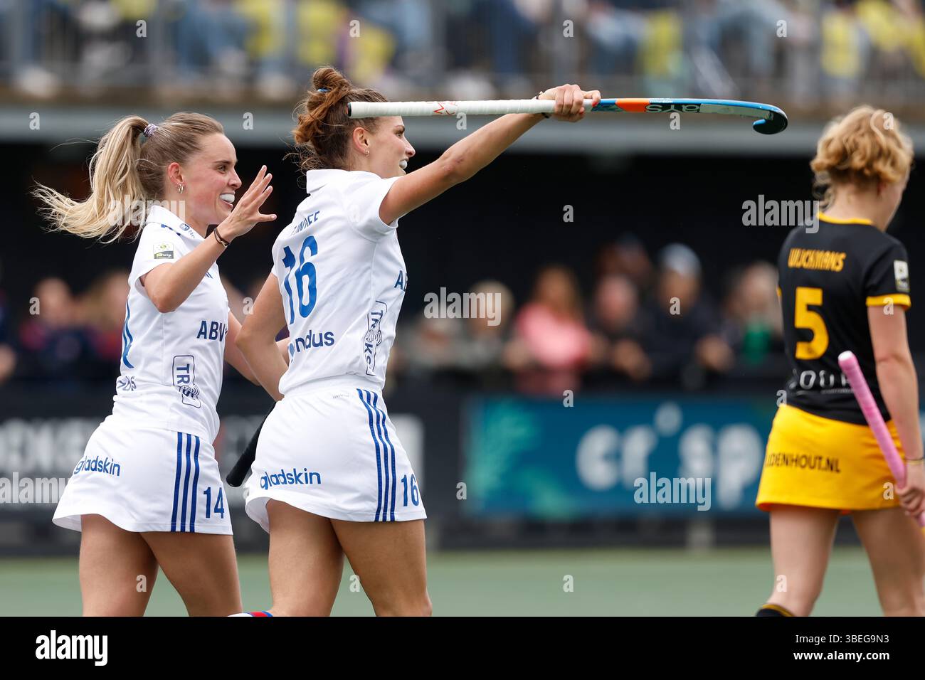 DEN BOSCH - SCHC player Elzemiek Zandee (M) celebrates her goal with ...