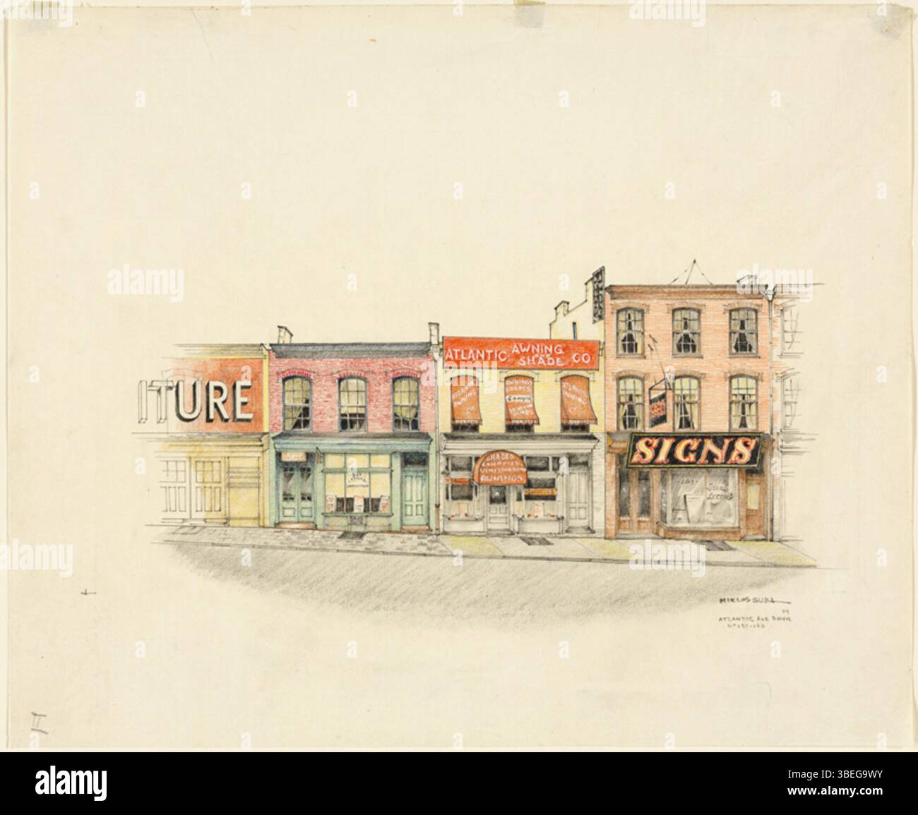 Miklos Suba’s 1939 drawing showcases buildings along Atlantic Avenue in ...