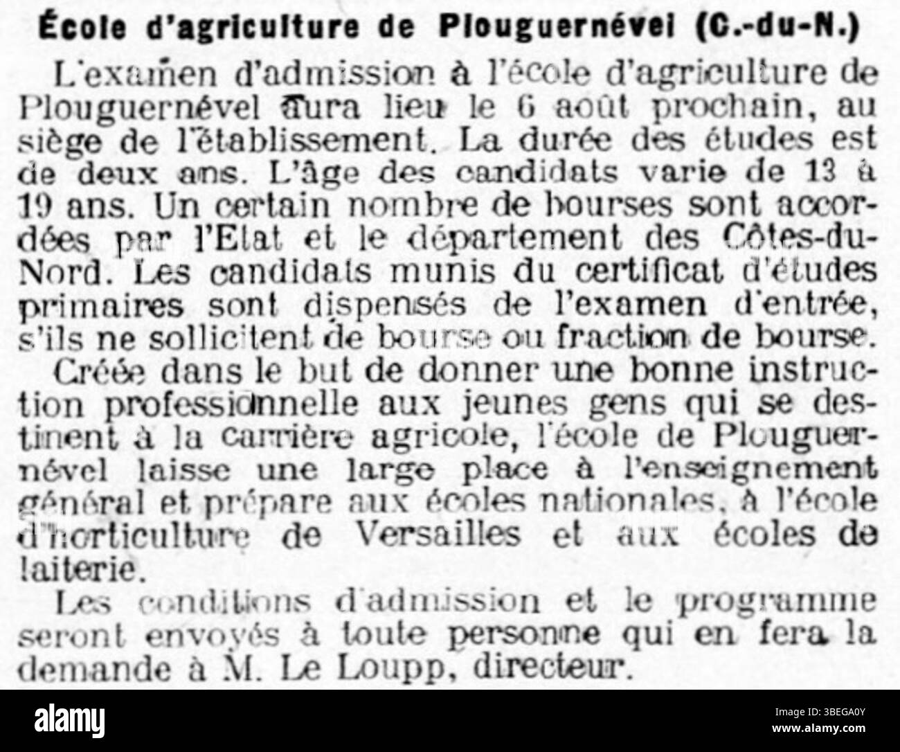 A presentation of the Plouguernével Agricultural School from 1914 ...