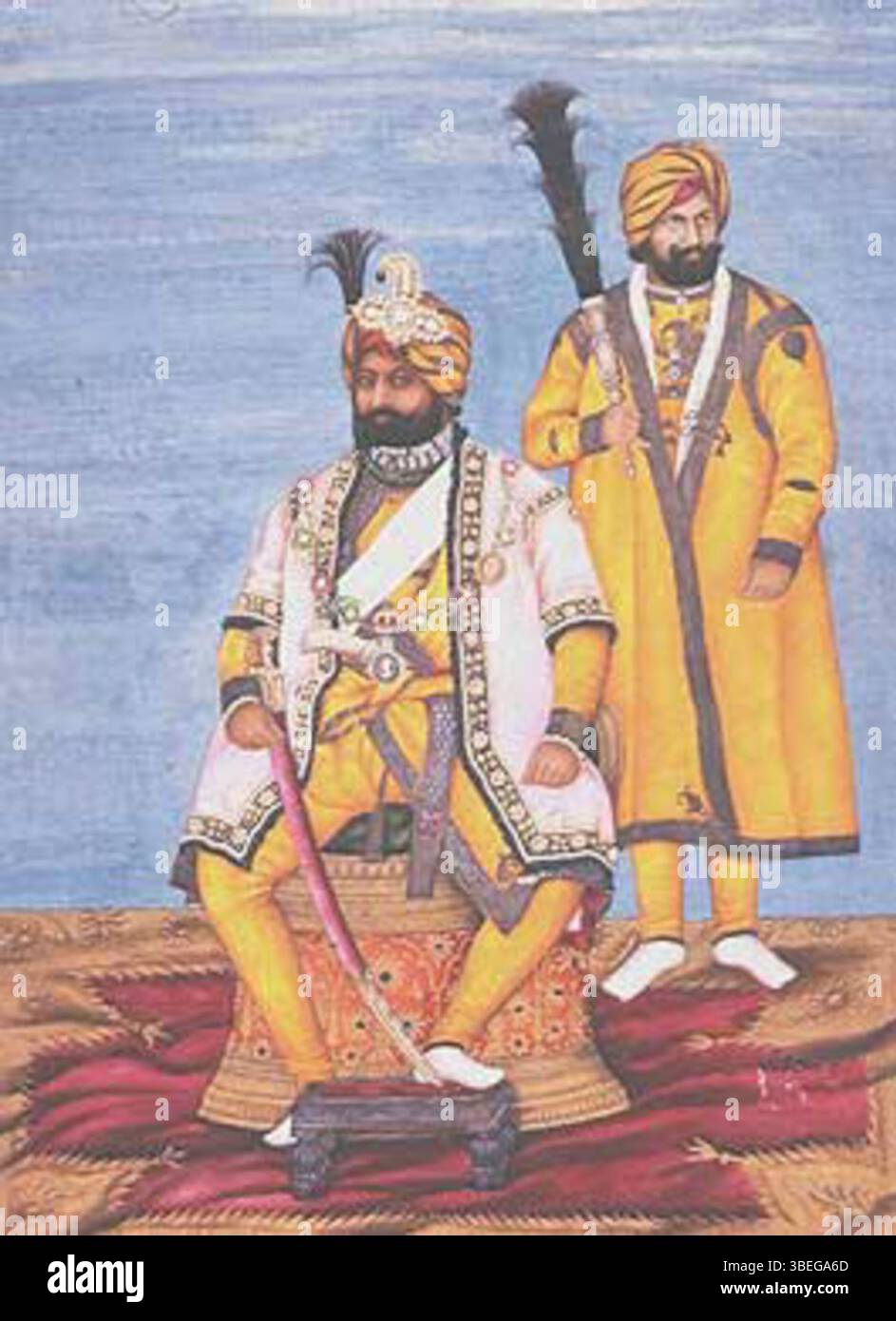 This painting depicts Maharaja Ranbir Singh of Jind State, seated with ...