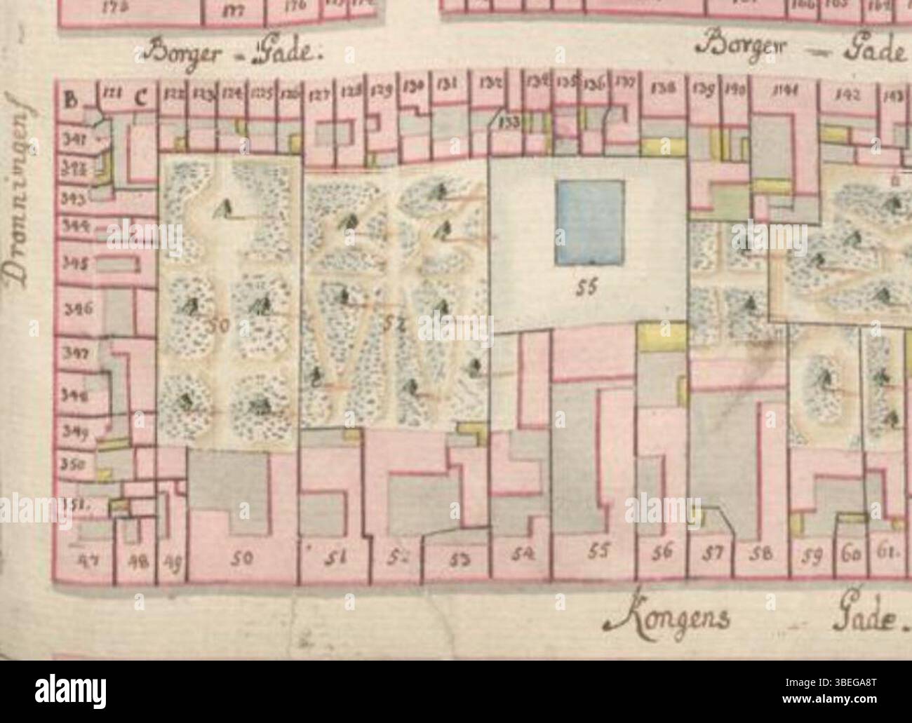 A detail from Christian Gedde’s 1757 map of Sankt Annæ Vester Kvarter ...