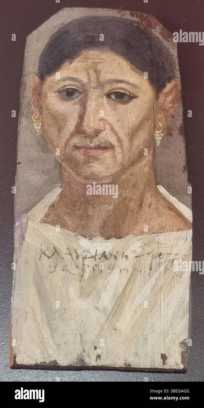 This portrait, created by an anonymous artist around 150-175 AD ...