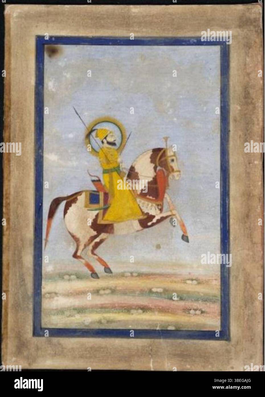 This equestrian portrait of Guru Gobind Singh, dating to the 16th or 17th century, depicts the ...