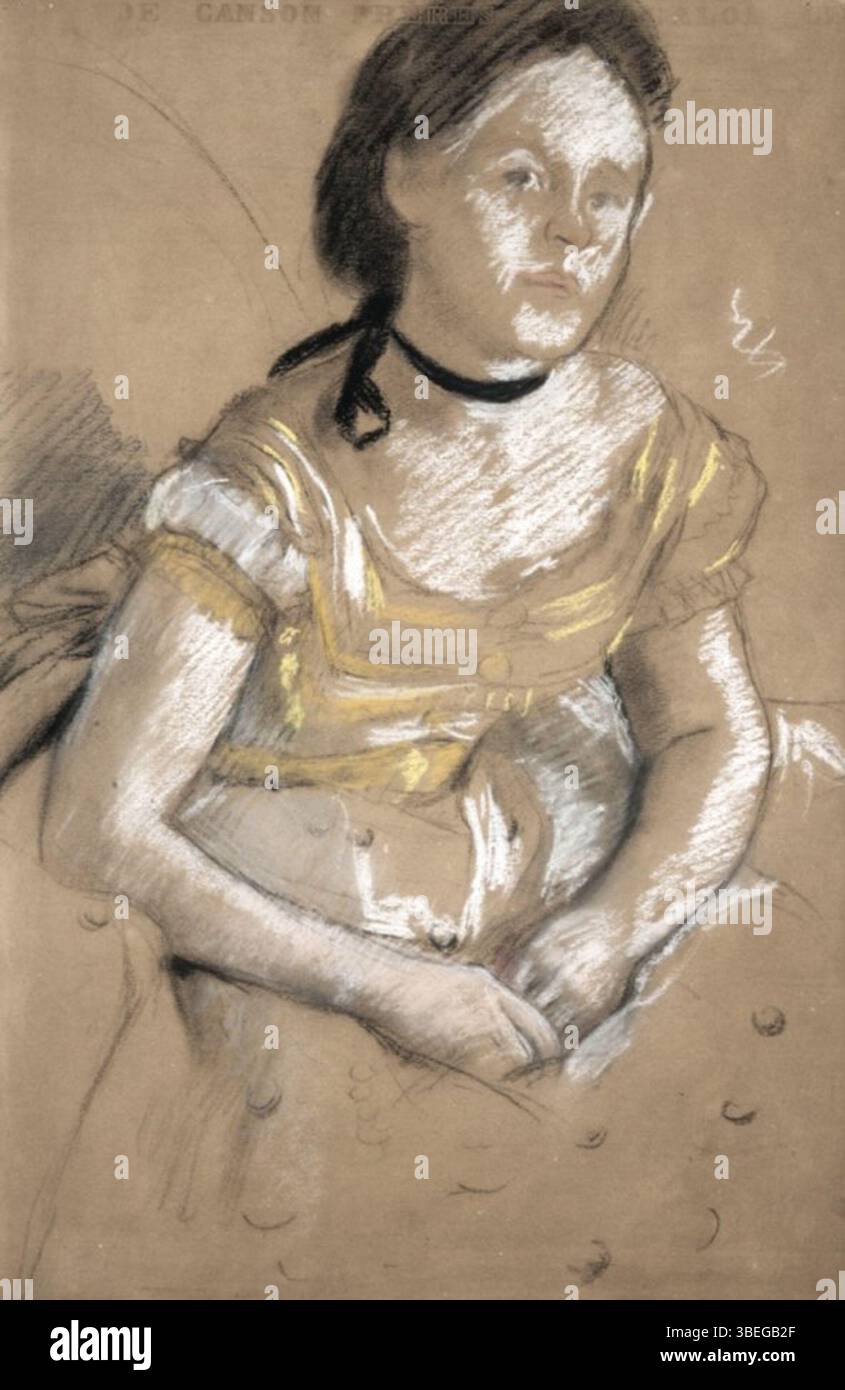 This artwork by Edgar Degas depicts a portrait of Mathilde Musson Bell ...