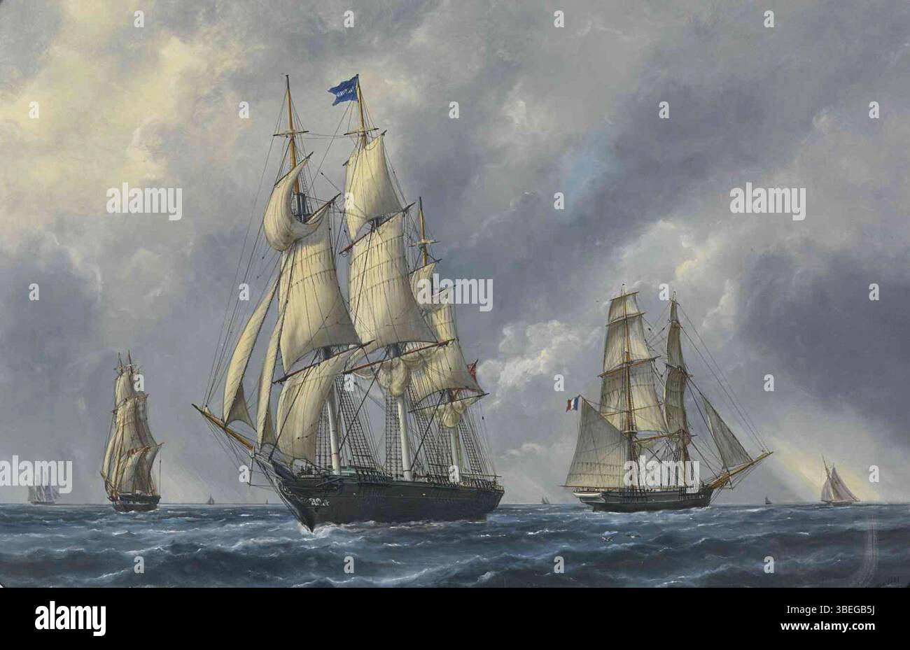 This 1881 painting by Édouard Adam features an English three-masted ...