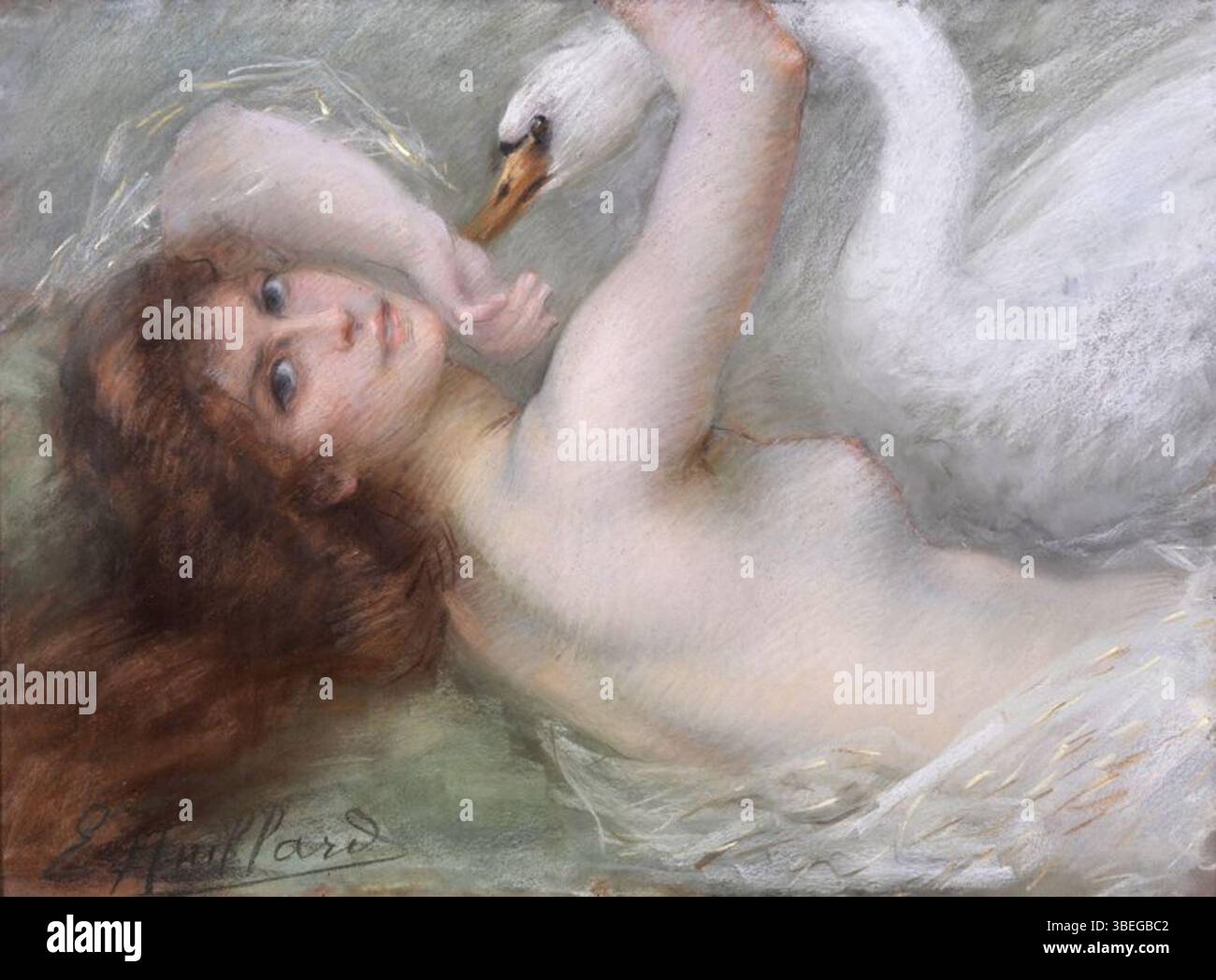 Esther Huillard's painting 'Leda et le Cygne,' created before 1928, depicts the classical ...