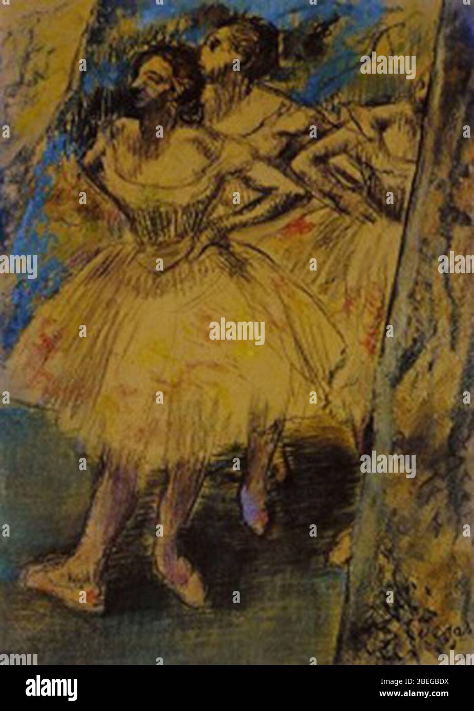 *Trois danseuses en coulisses* (Three Dancers in the Wings) depicts three ballet dancers ...