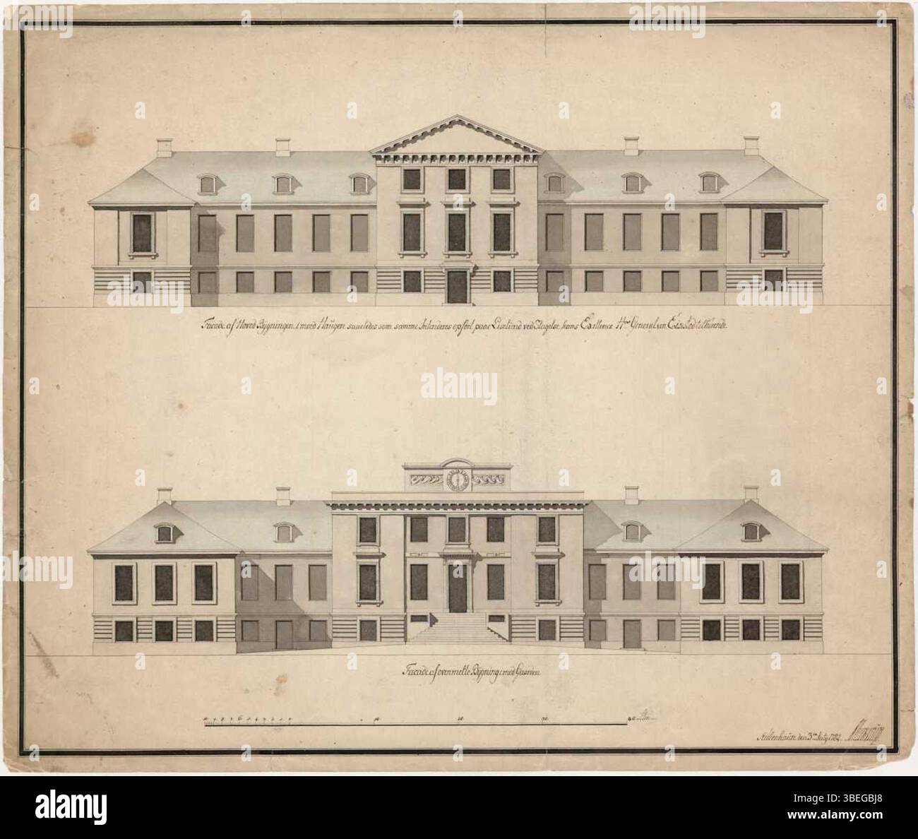 The architectural drawing by Andreas Kirkerup from 1783 shows two ...