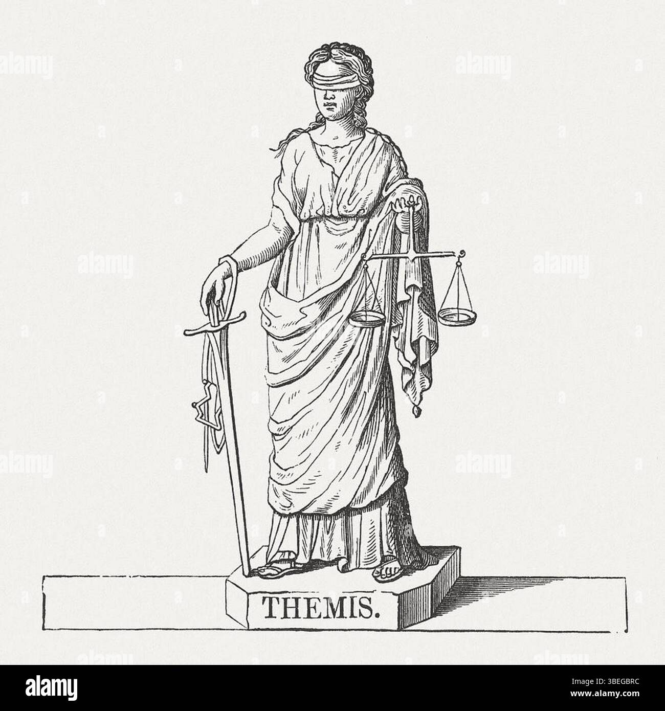 This 1878 woodcut engraving depicts Themis, the ancient Greek Titaness ...